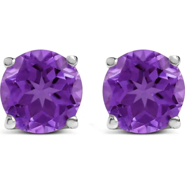 HAUS OF BRILLIANCE 14k Gold Birthstone Stud Earrings - Purple Amethyst | White